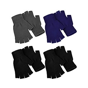 SATINIOR 4 Pairs Winter Half Finger Gloves Knitted Fingerless Mittens Warm Stretchy Gloves for Men and Women (Black, Grey, Blue)