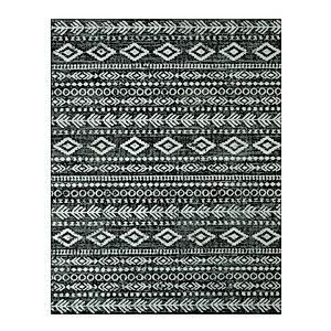 Lahome Boho Moroccan 8x10 Area Rugs, Ultra-Thin Soft Black White Rugs for Living Room Washable, Non-Shed Tribal Print Large Indoor Carpet Stain Resistance for Bedroom Playroom Nursery