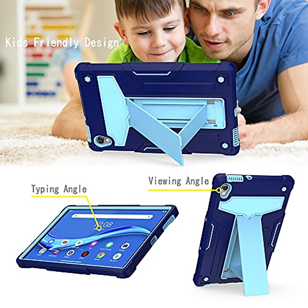 Epicgadget Case for Lenovo Tab M10 HD (2nd Gen) TB-X306F/TB-X306X - Hybrid Case Cover with Kickstand for Lenovo Tablet M10 HD 10.1 Inch Display 2020 Released (Navy Blue/Light Blue)