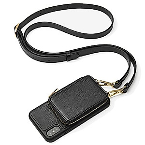 ZVE Case for Apple iPhone Xs and X, 5.8 inch, Wallet Case with Crossbody Chain Strap Credit Card Holder Slot Zipper Shoulder Handbag Purse Wrist Strap Case Cover for Apple iPhone X and XS - Black