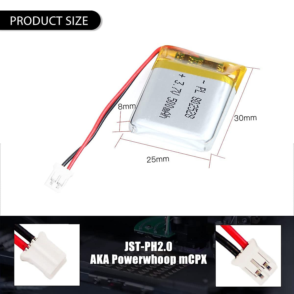 YDL 3.7V 480mAh 802528 Lipo Battery Rechargeable Lithium Polymer ion Battery Pack with PH2.0mm JST Connector