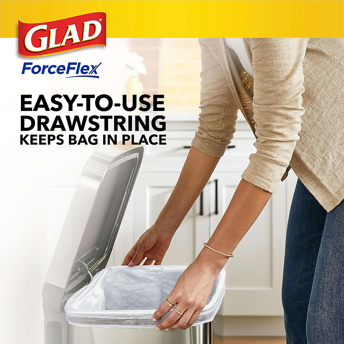 Glad ForceFlex Drawstring Trash Bags, 13 Gal, Fragrance Free, 110 Ct, Pack May Vary