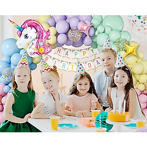 Unicorn Balloons Arch Garland Kit, 146Pcs Rainbow 40" Unicorn Balloon Pastel Pink Purple Blue Confetti Balloons Happy Birthday Banner for Ice Cream Baby Shower Unicorn Birthday Party Decorations