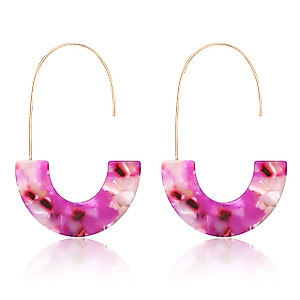 Acrylic Earrings Statement Tortoise Hoop Earrings Resin Wire Drop Dangle Earrings Fashion Jewelry For Women (pink)