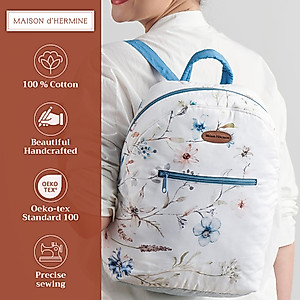 Maison d' Hermine Backpack Cotton Shoulder Backpack with Small Pouch Lightweight Bag for Travel Work Beach Perfect for Women & Men (Ice Florals)