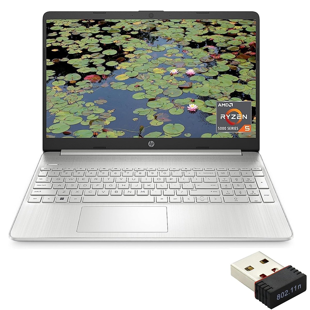 HP 2024 Business Laptop, 15.6" HD Display, AMD Ryzen 5 5500U Processor (6 cores), 8GB RAM, 512GB SSD, AMD Radeon Graphics, Numeric Keypad, Windows 11 Home with USB WiFi Adapter
