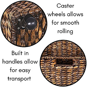 BIRDROCK HOME Rolling Storage and Recycling Bin - Brown Wash - Handwoven - Divided Decorative Cart - Kitchen - Paper Cans Glass Plastic Sorter - Toy Blanket Storage