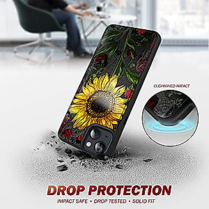 Shields Up for iPhone 15 Wallet Case, Detachable Magnetic Case Wallet with Card Holder & Strap for Girls/Women, Vegan Leather Floral Cover for iPhone 15 6.1 inch - Rose Flower/Sunflower