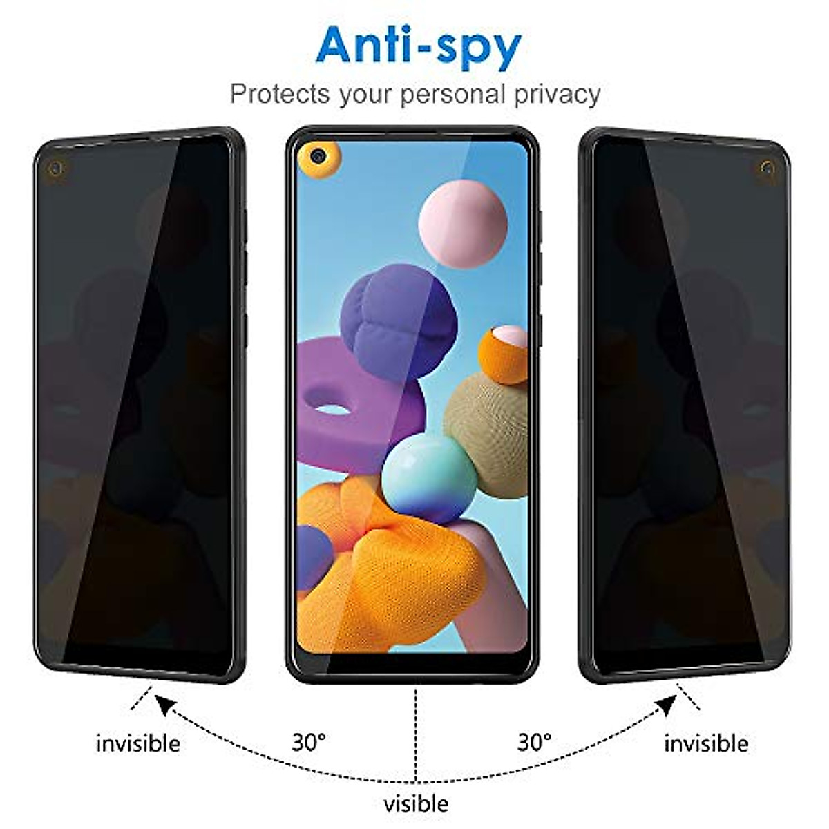 [2 Pack] for Samsung Galaxy A21/A21S Privacy Screen Protector, [Full Coverage] Anti Spy HD Clarity 9H Tempered Glass Screen Protector, Scratch Resistant, Bubble Free, Easy Insall, Case Friendly (6.5 Inch)
