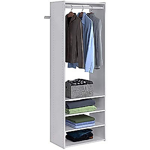 Easy Track PH34-WH Premium Tower Closet Storage Wall Mounted Wardrobe Organizer Kit System with Adjustable Shelves, Hanging Rod, and Hardware in White