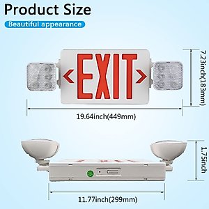 Exit Signs with Emergency Lights, Red LED Two Adjustable Head Emergency Exit Light with Backup Battery, AC 120V/277V, ABS Fire Resistant, UL Listed (2Pack)