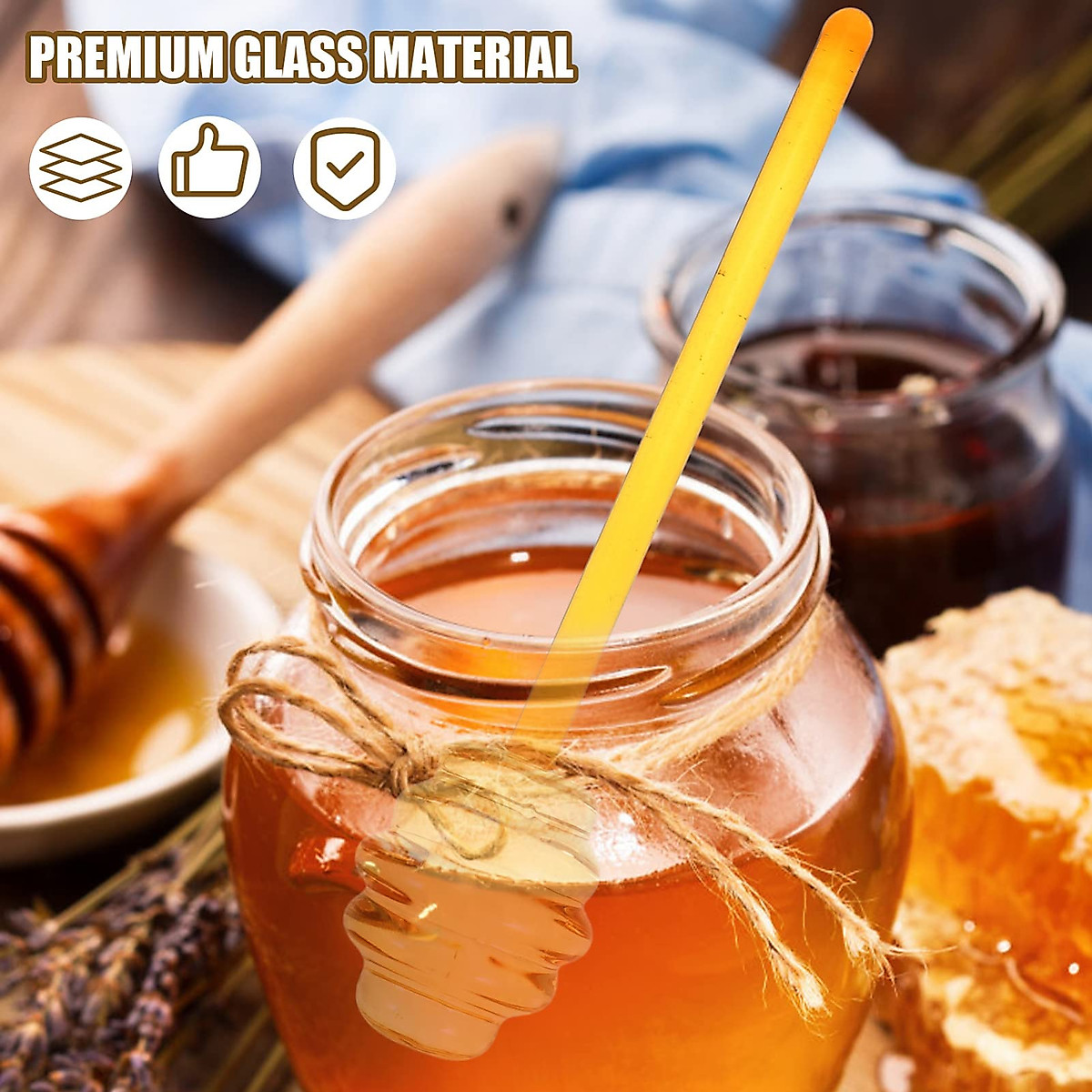 Kichvoe Honey Dipper Glass Honey Stick Honey Spoon Dipper Stick Honey Jam Syrup Stirring Wand Honey Server Spoon for Honey Pot Jar Containers Honey Dispenser
