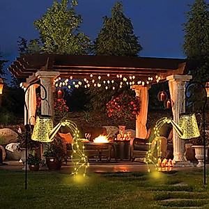 Watering can with Garden Decor Lights,Solar Lantern Outdoor Hanging Waterproof, Outdoor Decorative Retro Metal Solar Lights for Garden Table Patio Yard Pathway Walkway,Large