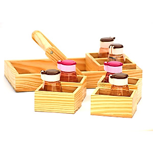 Wood Food Storage Container Wooden Caddy Attached Handle - Holder for Tea Bags, Coffee, Packets, Sugar Sweeteners Wooden caddy crate with handle for souce kitchen cutlery utensil rack holder