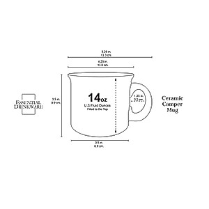 Essential Drinkware 14oz Ceramic Campfire Coffee Mug (Set of 4), Green with Speckled Finish - Durable Thick Walled Camping Style Cup for Outdoors or Home