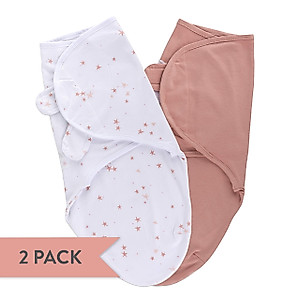 Ely's & Co. Baby Swaddle Blanket - 2 Pack Cotton Swaddle Blanket - Newborn Swaddle 0-3 Months, Newborn Essentials (Mauve Pink Stars & Solid Dusty Rose)