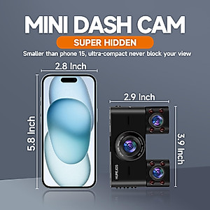 Hupejos 360 Dash Cam Front and Rear Inside, 4 Channel Dash Camera for Cars FHD 1080Px4, Built-in Wi-Fi, 3.16” IPS Screen, Voice Control, Night Vision, Free 64GB Card, 24H Parking Mode