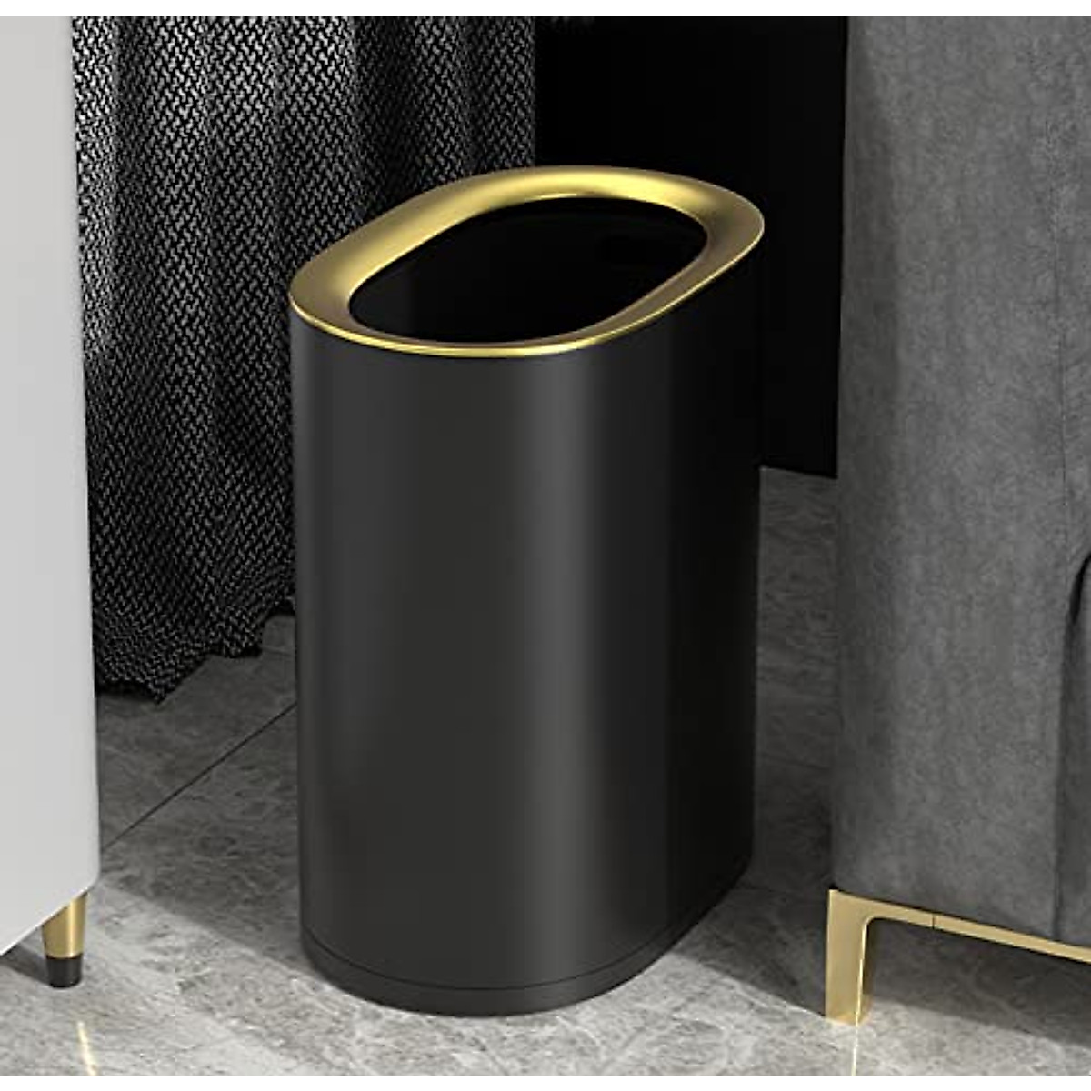 1.6 Gallon Oval Stainless Steel Small Trash Can Wastebasket, Garbage Container Bin Open Top Wastebasket for Bathroom, Kitchen, Office, Hotel, Home (Black)