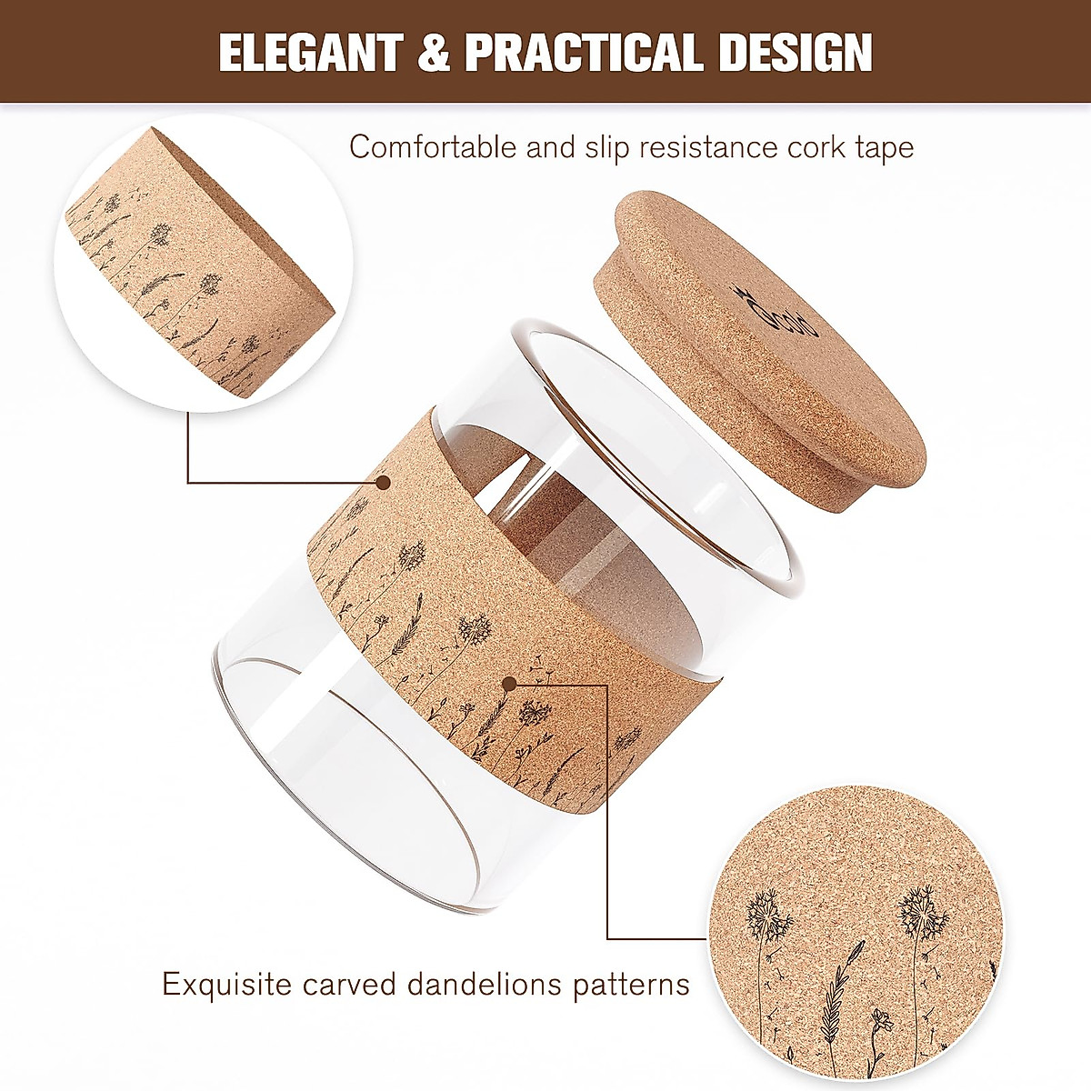 Qcold Glass Qtip Holder Dispenser with Cork Lid, Cotton Ball Swab Pad Rounds Holder Containers Bathroom Handmade Glass Canister Jars for Bathroom Restroom Vanity Countertop Decorations and Organizer