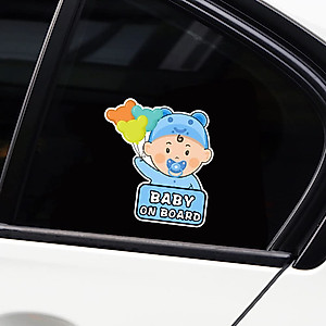 Iprokiu Cartoon Baby on Board Car Sticker Cute Baby and Balloon Kids on Board Car Window Bumper Decal Waterproof Vinyl Baby in Car Decal Safety Sign Vehicle Truck SUV Car Styling (Cute Boy)