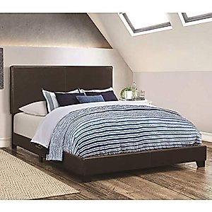 Benjara Benzara Leather Upholstered California King Size Platform Bed, Brown