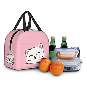 Ucsaxue Cute White Cat Cartoon Lunch Box Reusable Lunch Bag Work Bento Cooler Reusable Tote Picnic Boxes Insulated Container Shopping Bags For Adult Women Men