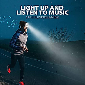 Bluetooth Beanie Hat with Light, Unisex USB Rechargeable LED Headlamp Cap with Headphones, Built-in Speakers & Mic Winter Knitted Night Lighted Music Hat, Gifts for Men Him Husband Men and Women Red