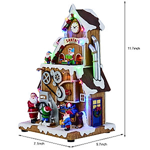 Moments in Time Christmas Village Building, Santa's Workshop with Christmas Music, LED Lights, and Animation - Power Adapter (Included) (11.6" H x 5.7" W x 7.1" D)