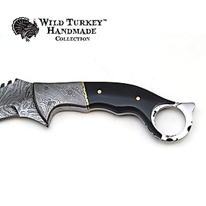 Wild Turkey Handmade Custom Damascus Fixed Blade Hunting knfie Horn Handle