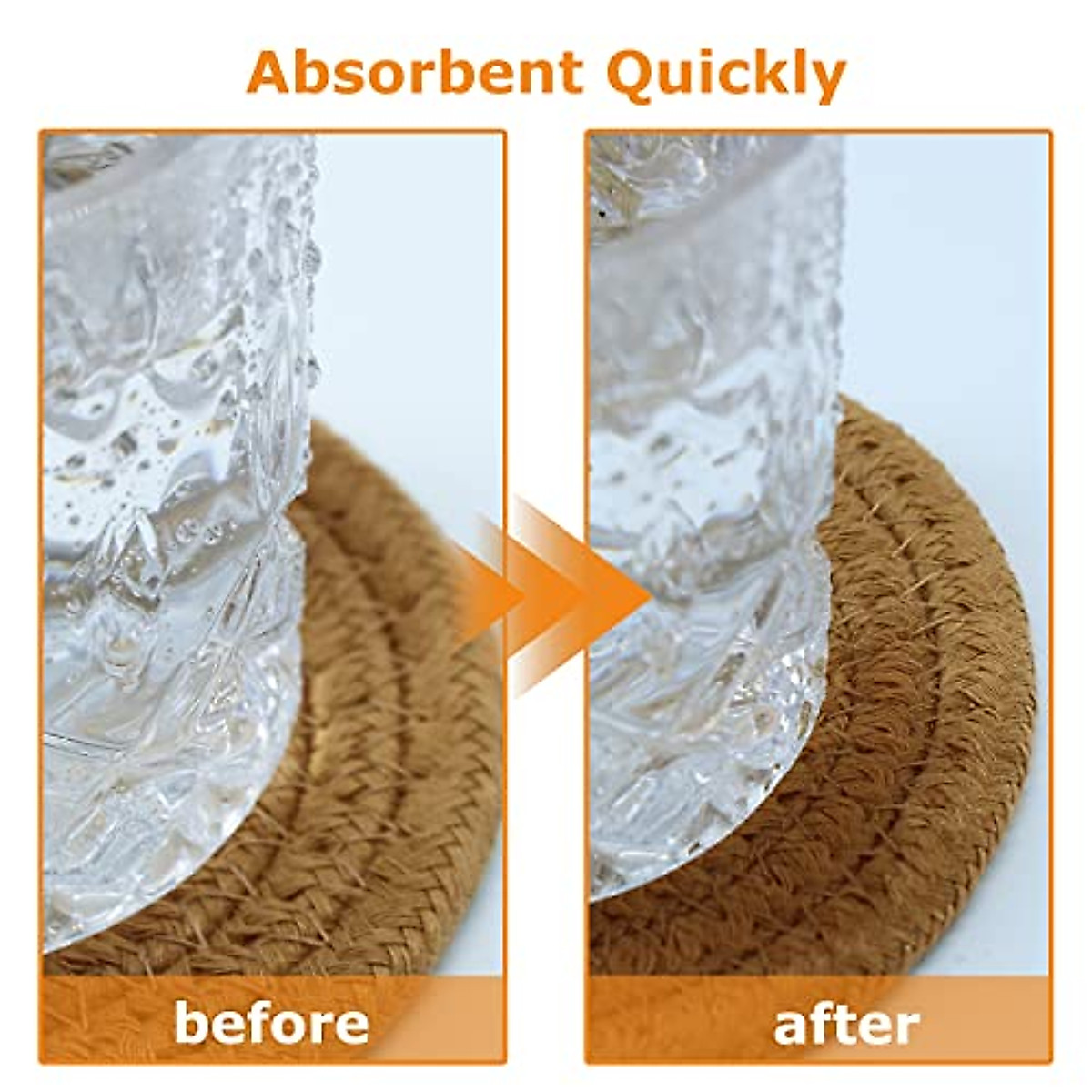 Coomin Coasters with Holder, 8pcs Absorbent Coasters for Drinks, Cotton Woven Farmhouse Coasters for Coffee Table, Suitable for Home Decor, Housewarming Gifts and Kinds of Cups