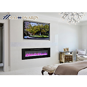 MAISON ARTS 50" Electric Fireplace Indoor Wall Mounted & Recessed Fireplace Heater with Remote Control & Touch Screen,8hrs Timer, Adjustable Flame & Bed Colors and Speed for Bedroom Living Room,1500W
