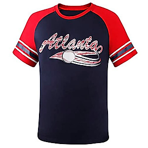 Geneisteck Mens City Baseball Fans Athletic Crew Neck Tee Raglan T-Shirts - Navy & Red - Size: M