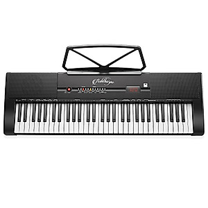 Ashthorpe 61-Key Digital Electronic Keyboard Piano with Light Up Keys, Portable Beginner Kit Includes Headphones, Mic and Keynote Stickers