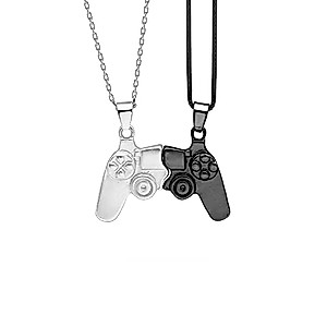 FUTIMELY Magnetic Game Controller Necklace for Couples,Matching Game Necklace forHim and Her Lovers BFF Necklace Best Friend Necklace,Friendship Necklace (Black+Silver)