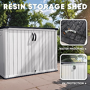 Devoko Outdoor Storage Cabinet 26 Cu Ft with Pad-Lockable Doors, Horizontal Storage Shed Waterproof Patio Tools Storage Box for Sofa Cushions, Gardening Tools and Accessories (White)