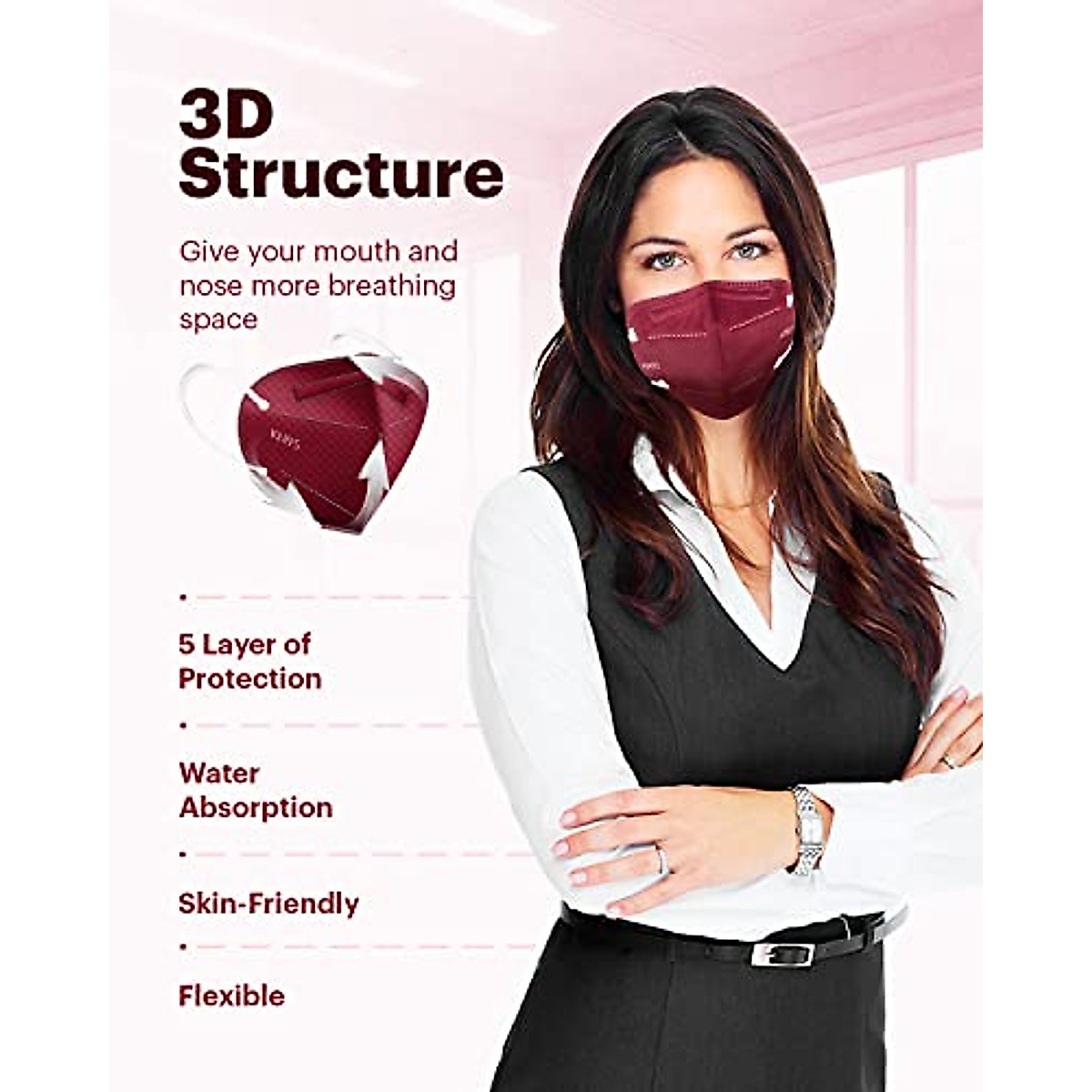 Dolce Calma KN95 Face Mask, 50 Pack Individually Wrapped, 5-Ply Breathable and Comfortable Multicolor Masks for Men and Women, Adjustable Nose Clip & Flexible Earloop KN95 Mask