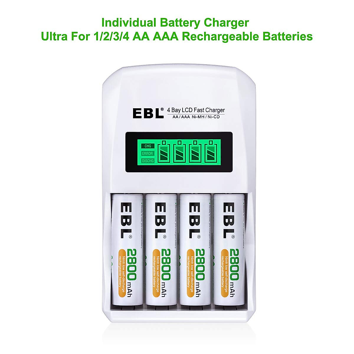 EBL LCD Battery Charger Smart Individual 907 AA AAA Rechargeable Battery Charger for Ni-MH Ni-CD Rechargeable Batteries