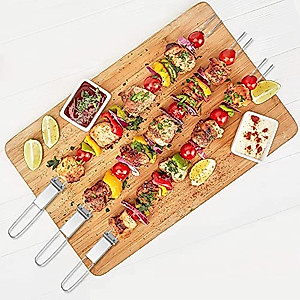 6 Pack Kabob Skewer for Grilling- 17" Long Metal Stainless Steel BBQ Skewer Stick with Push Bar, Reusable Double Pronged Kebab Skewer Tool Quick Release Meat, Chicken, Vegetable and Fruit