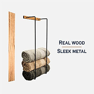 BridgeShine Bath Towel Rack,Wall Mounted Black Metal Hand Rolled Towels Holder Hanger Bathroom Organizer and Storage Washcloths Bathrobe Blanket Shelf for Cloakroom