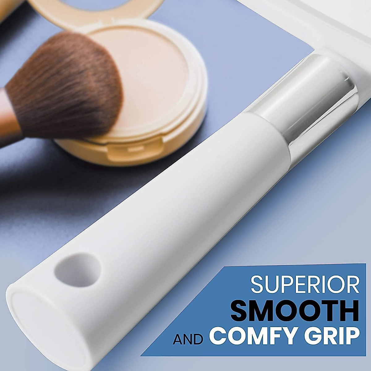 MIRRORVANA® Large Hand Held Mirror with Comfy Handle for Women and Men - Personal Barber Haircut Mirror to See Back of Head - Espejo de Mano - 9" x 13" (White)