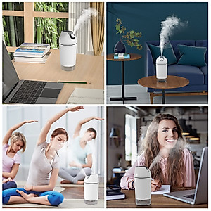 HandFun Mini Humidifier-Battery Operated 480ml Cordless Portable Small Humidifier USB Rechargeable Personal Desktop Humidifiers With Night Light & 4 Spray Modes for Car, Baby, Plants (White, 2600mAh)