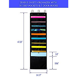 ZENXUS Hanging Organizer, 12x12 Paper Storage, Deep Pocket Vinyl Holder, for Cardstock, Scrapbook, Craft Paper, Cut Mat, 3 Door Hooks Included