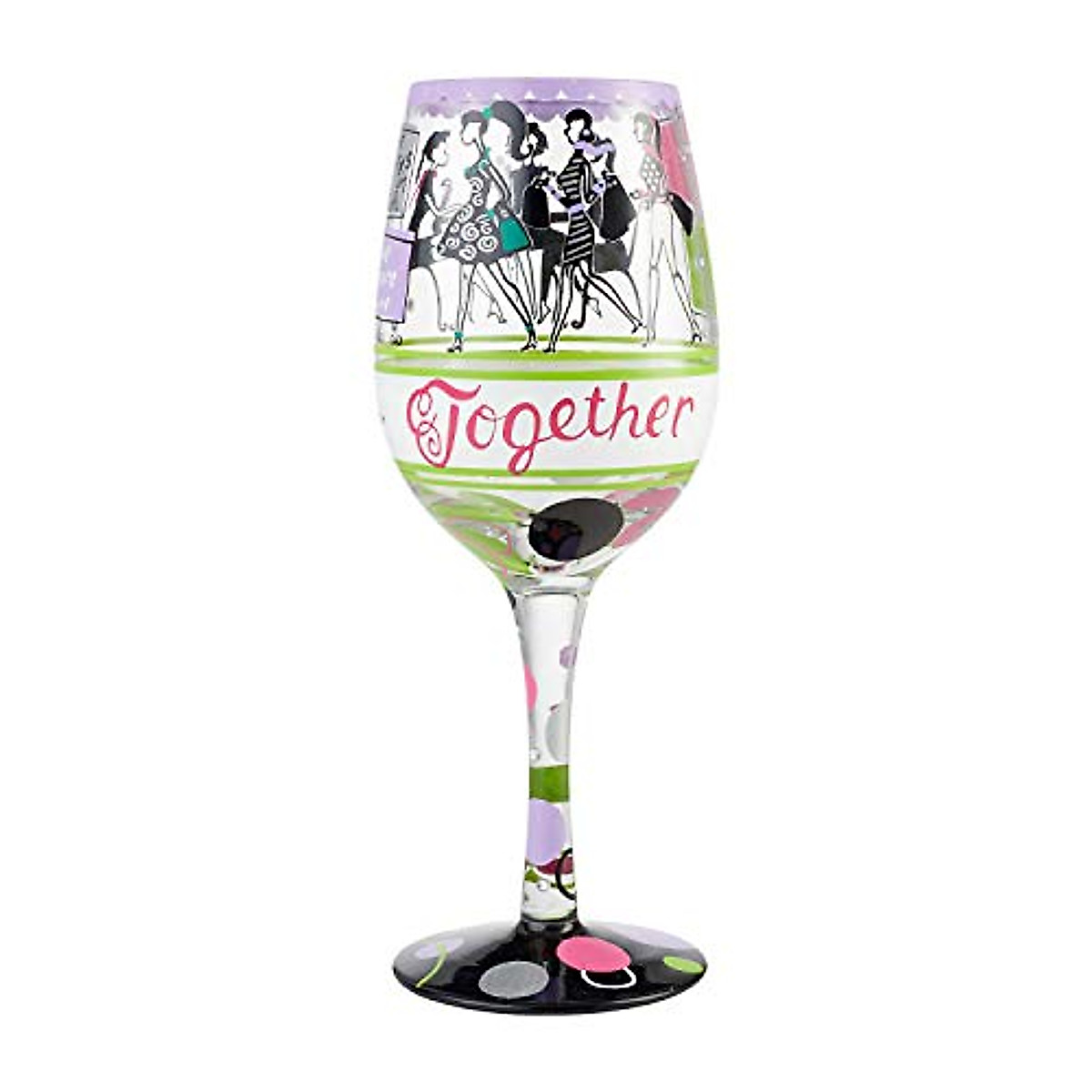 Enesco - 6004358 Enesco Designs by Lolita Girlfriends Together Hand-Painted Artisan Wine Glass, 15 Ounce, Multicolor