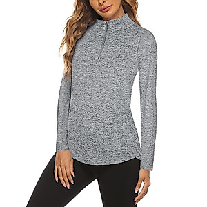 Koscacy V Neck Top Women, Golf Tennis Shirt Breathable Zipper Running Workout Outdoor Tops Yoga Biking Daily Casual Wear Aline Soft Shirts Light Grey XX-Large