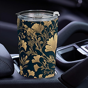 QWEUIOP 20oz Insulated Travel Coffee Mug Golden Ginkgo And Palm Stainless Steel Tumbler with Lid Double Wall Vacuum Coffee Cup For Hot and Cold Drinks14562