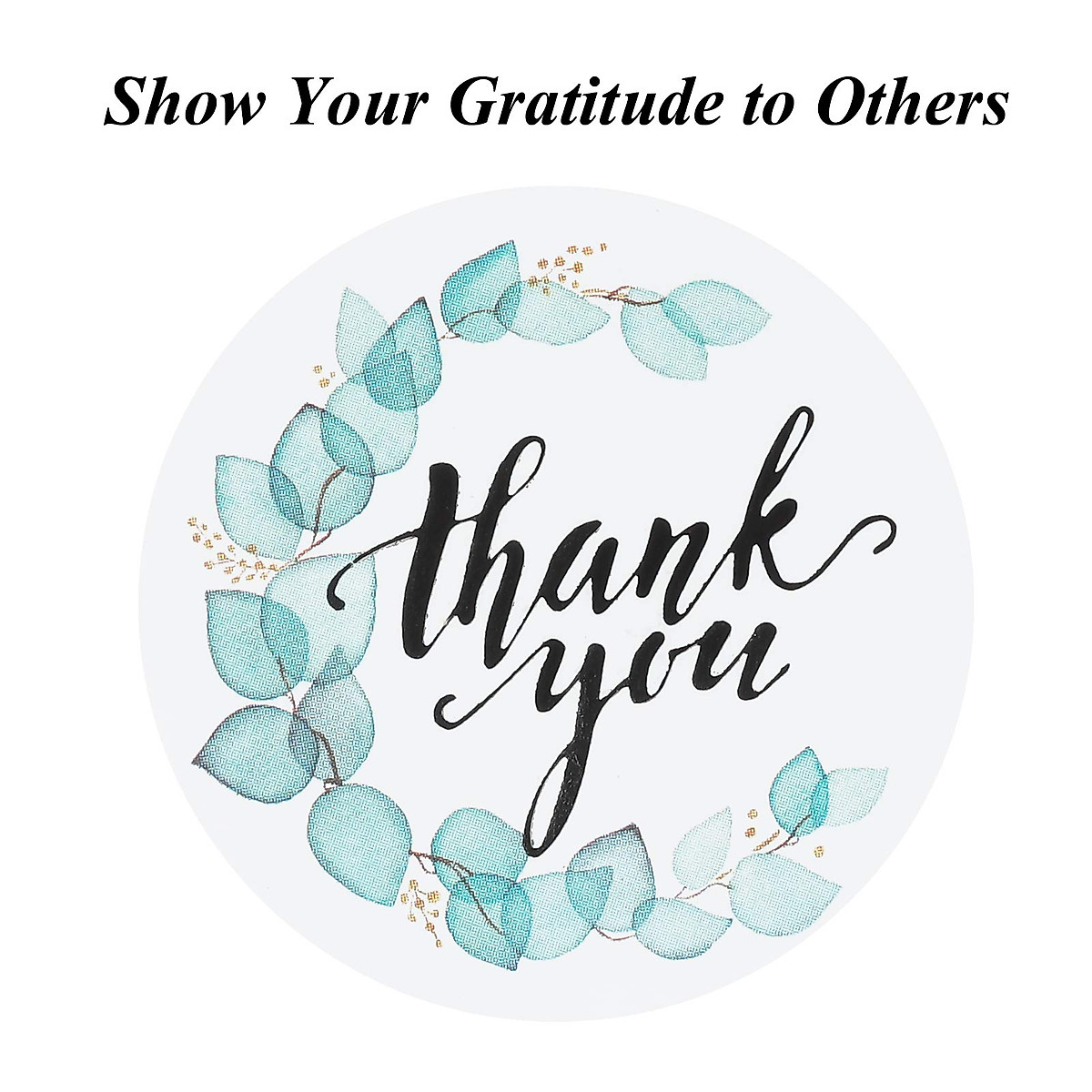 Thank You Stickers Roll - 1.5 inch Blue Thank You Stickers Exquisite Greenery Turquoise Pattern roll, 500 Stickers per Roll, Thank You Stickers for Business Gift Bags Envelopes Journal Stickers