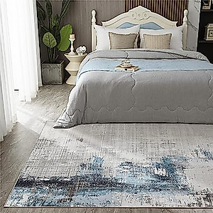 Syalife Washable Living Area Outdoor Rugs, 8'x 10' Rug with Non Slip Backing, Ultra-Thin Abstract Modern Non-Shedding Rug, Floor Mat Indoor Rug (Blue, 8'x 10')