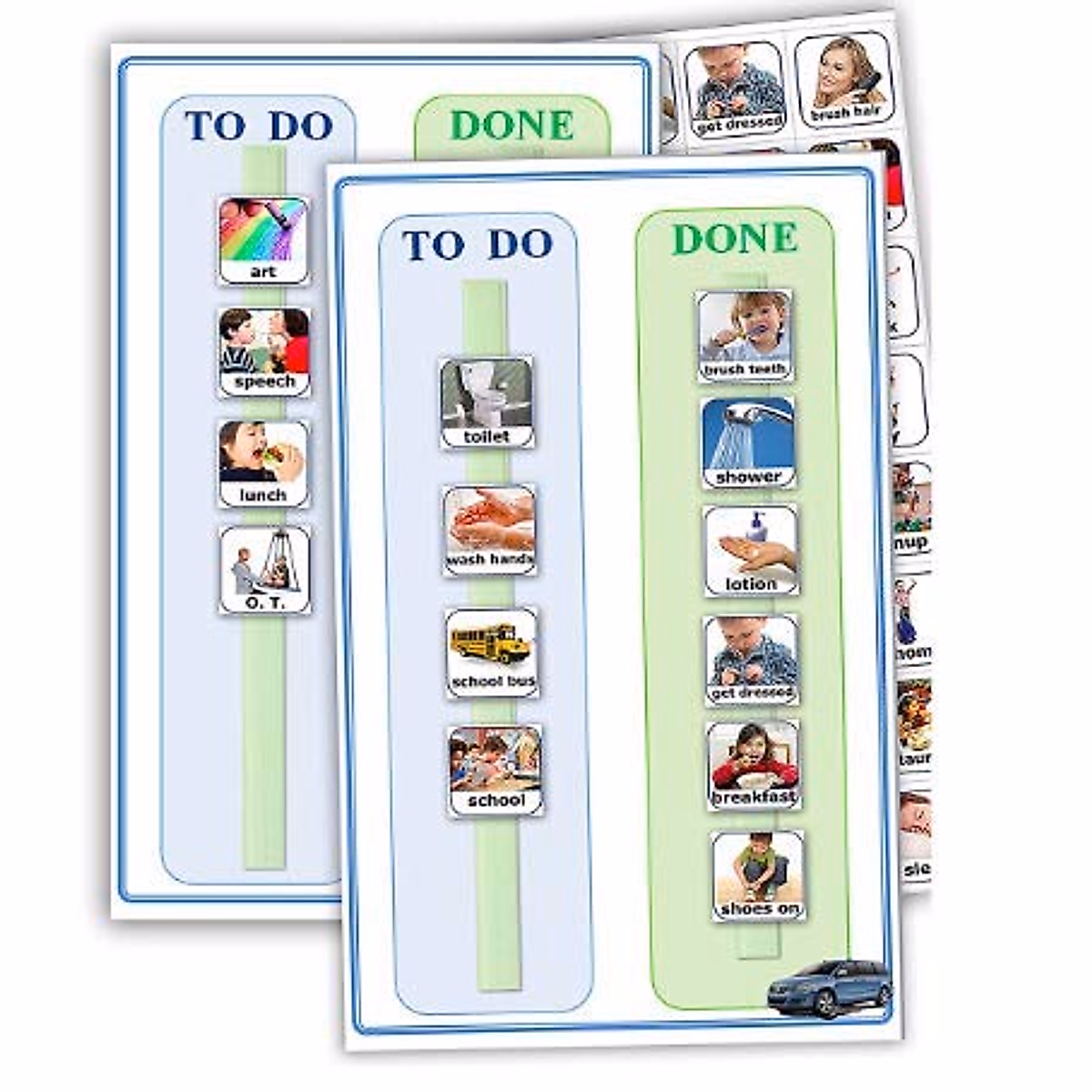 90 Real Life Photos Picture Cards & 3 Home, School, & On The Go Chart -Great for Children’s Daily Routine, Chores & Responsibilities -Promotes Great Behavior & Independence (Consumer Needs to Cut)