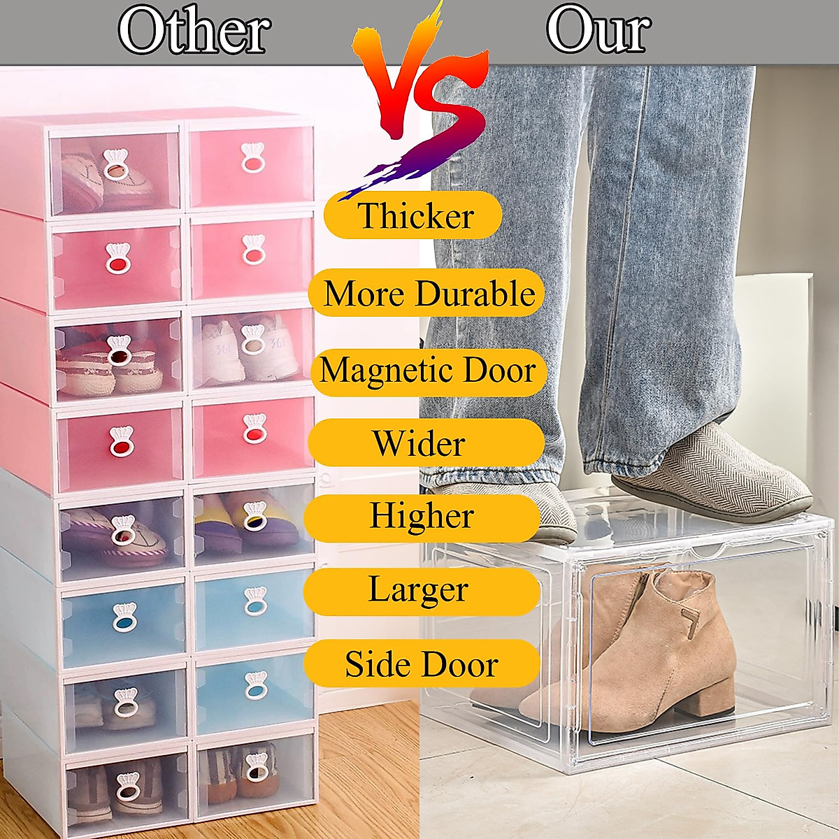 Rgqphantom Shoe Storage Box,Stronger Shoe Box with Acrylic Magnetic Door for Sneaker Display,Stackable Clear Boxes for Closet,Easy Assembly,Sneaker Storage Shoe Box for Women/Men (Clear, 3Pcs)