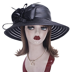 Womens Satin Church Wedding Occasion Sun Hat A214 (Black)
